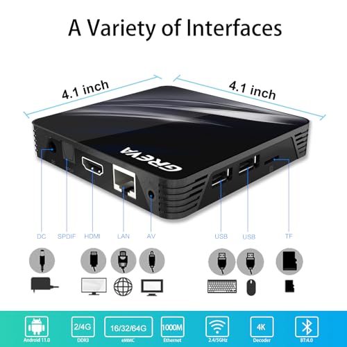 GREVA Android TV Box 11.0 4K Android Box 2GB RAM 16GB ROM With 2.4G/5G ...