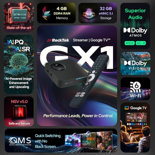RockTek GX1 UHD Streamer - Google TV 4K UHD Streaming Player, HDR ...